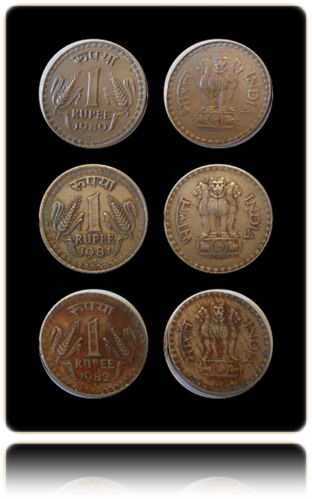 1980 1981 1982 1 Rupee Coin Republic India Bombay Mint - UGET - 3 Coins ...
